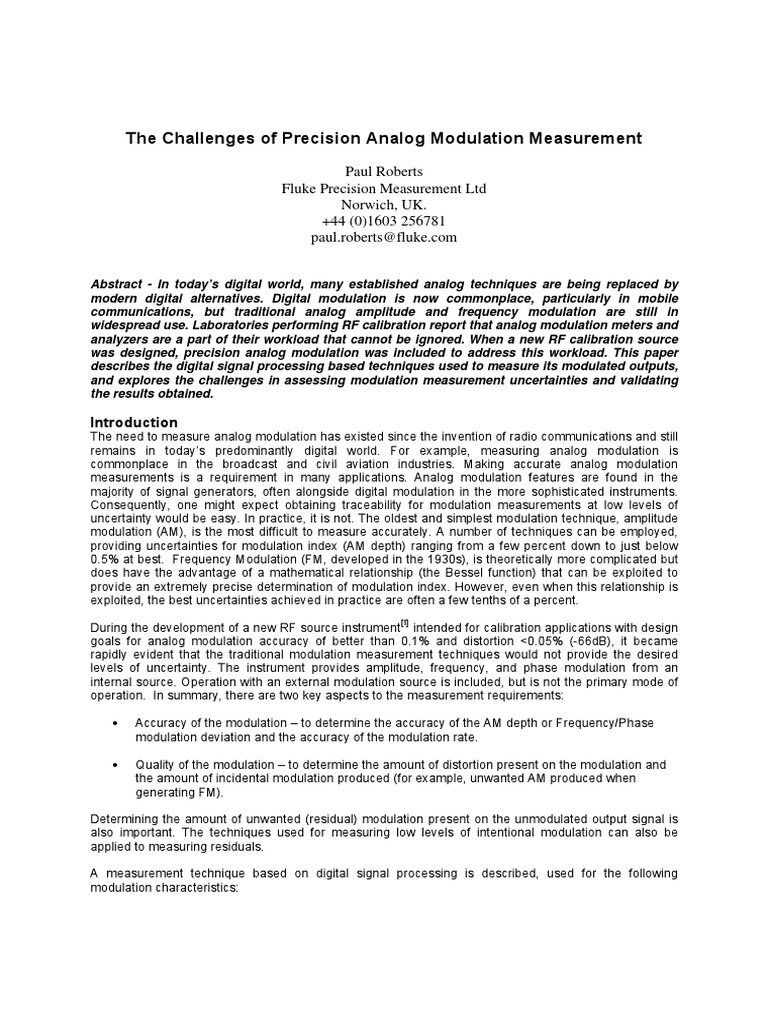 Challenges of Precision Analog Modulation Measurement | PDF | Frequency Modulation | Bandwidth ...
