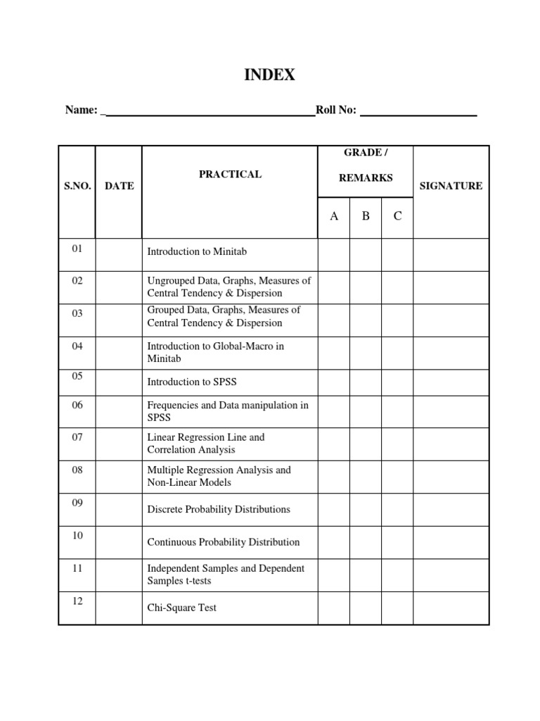 Index: Name: - Roll No | PDF