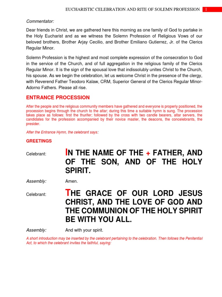 Rite of Solemn Profession | PDF | Eucharist | Mass (Liturgy)