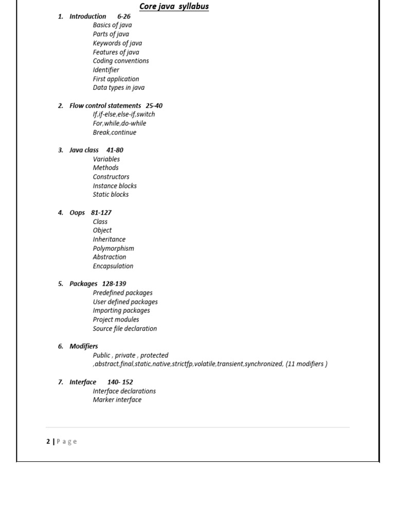 Core Java Syllabus: 1. Introduction 6-26 | PDF | Class (Computer ...