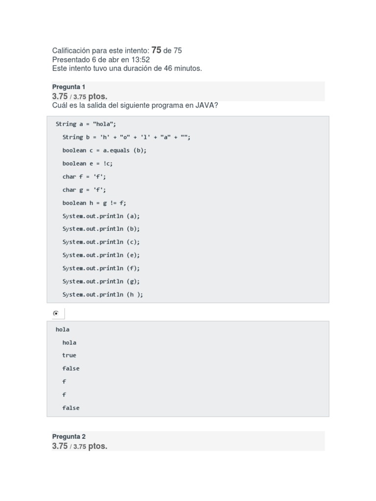 Parcial Semana 4 | PDF | Java (lenguaje de programación) | Cadena (informática)