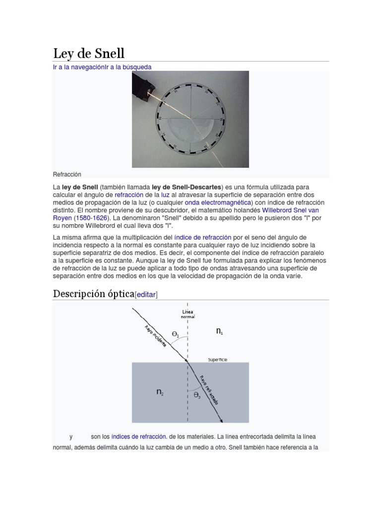 Ley de Snell | PDF | Refracción | Movimiento (física)