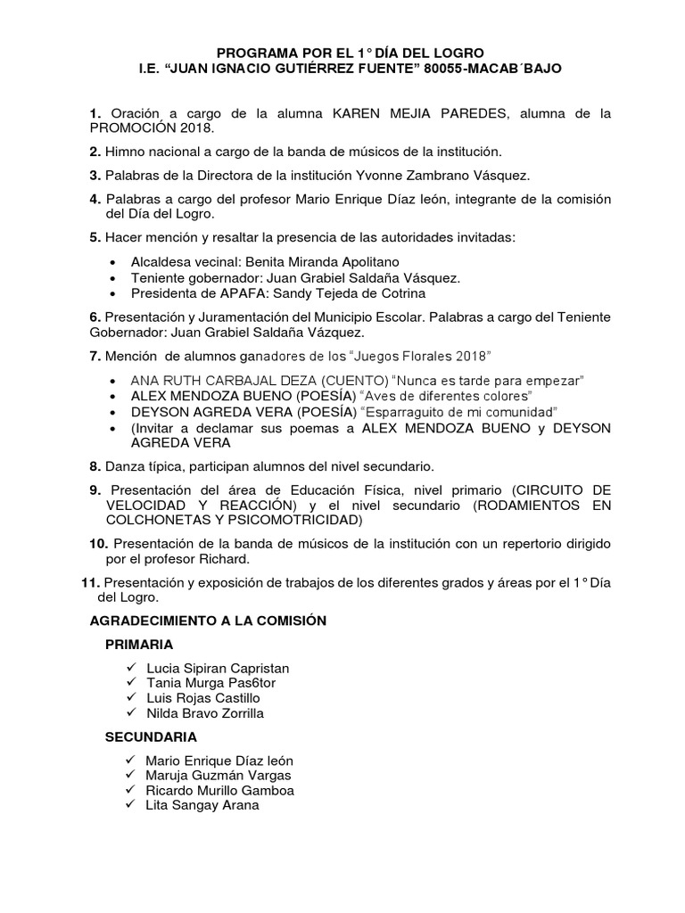 Programa Por El Día Del Logro | PDF