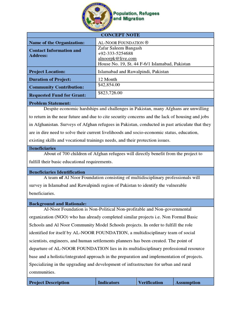 Concept Note - PRM | PDF | Non Governmental Organization | Refugee