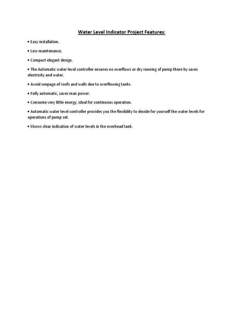 Water Level Indicator Project Features | PDF | Transistor | Power Inverter