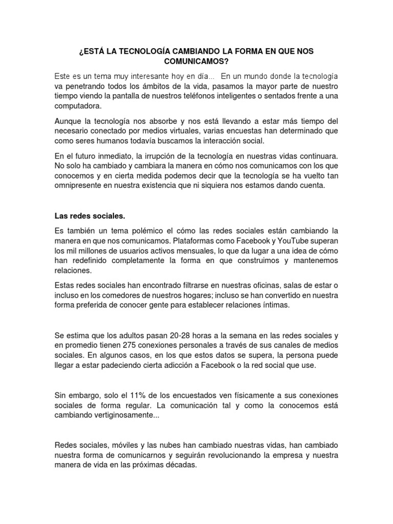 Está La Tecnología Cambiando La Forma En Que Nos Comunicamos Pdf