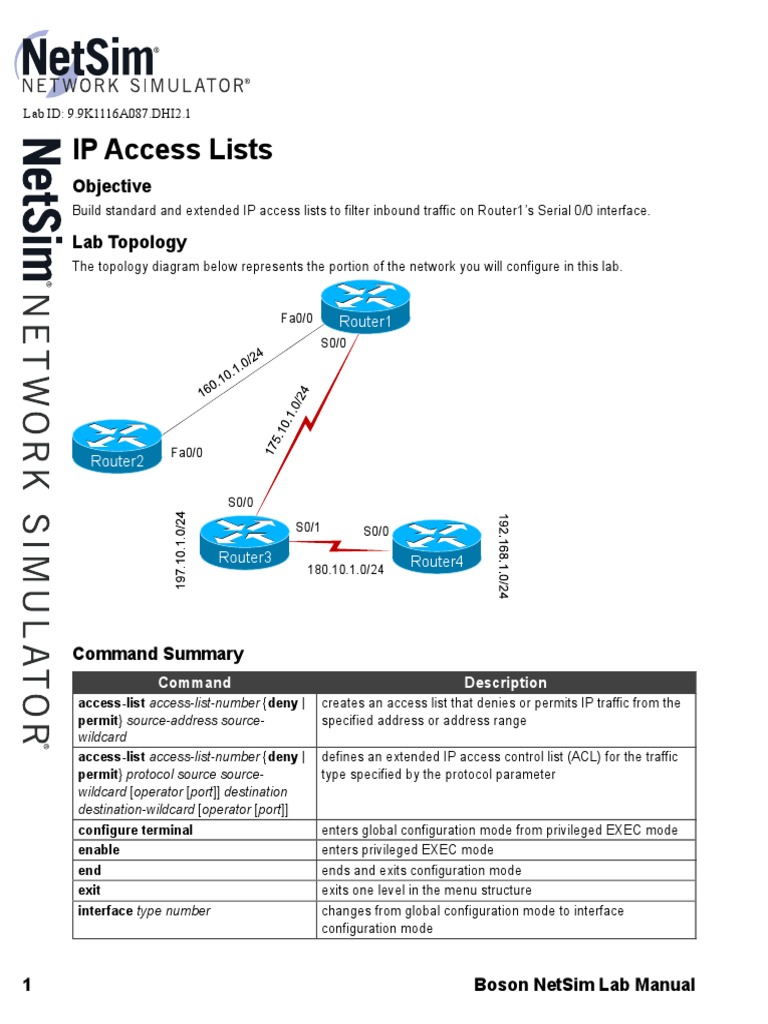 IP Access Lists: Objective Lab Topology | PDF | Ip Address | Routing