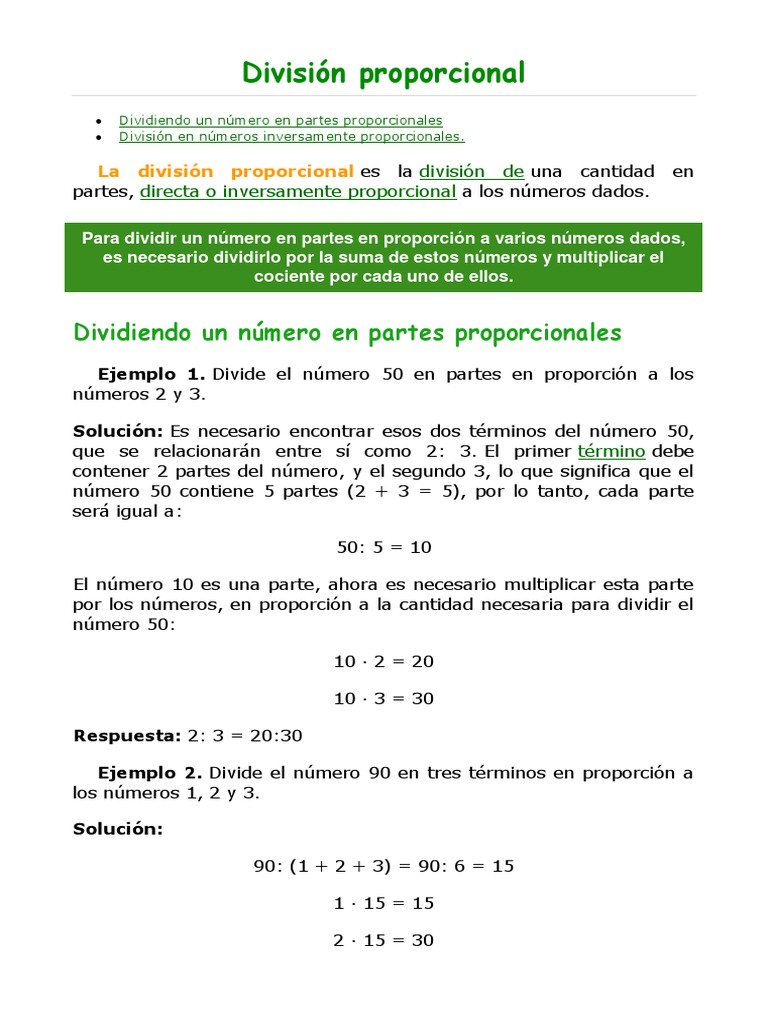 División Proporcional y Ejemplos | PDF | División (Matemáticas) | Números