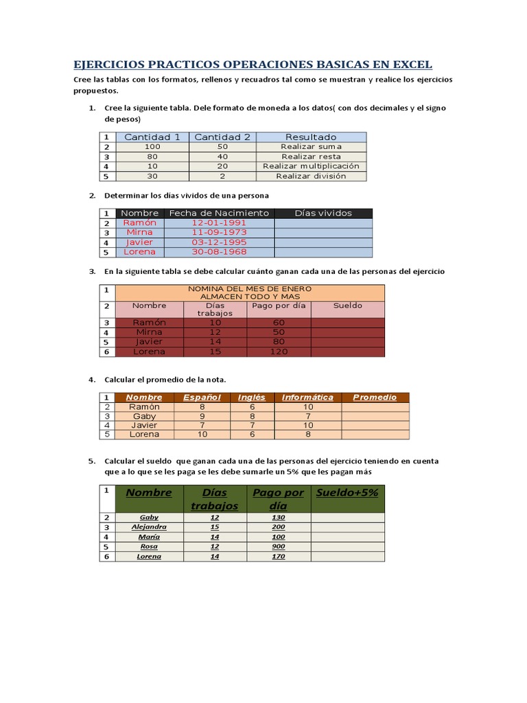 Ejercicios Practicos Operaciones Basicas | PDF