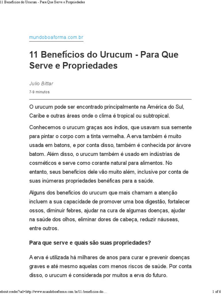 11 Benefícios Do Urucum - para Que Serve e Propriedades | PDF | Antioxidante | Câncer