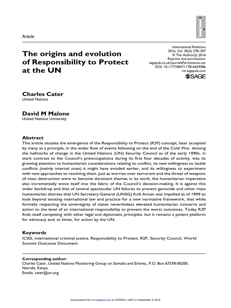 The Origins and Evolution of Responsibility To Protect at The UN | PDF ...