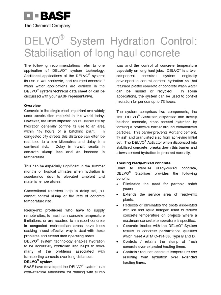DELVO System Hydration Control | PDF | Concrete | Cement