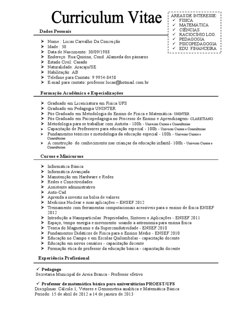 Curriculum Vitae Lucas | PDF | Ensino médio | Desenvolvimento profissional