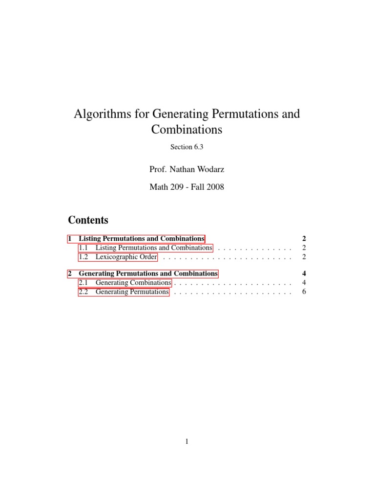 Algorithms For Generating Permutations and Combinations: Prof. Nathan ...