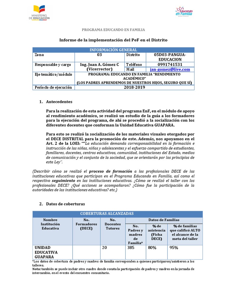 Educando en Familia Ficha Distrito | PDF | Maestros | Educación avanzada