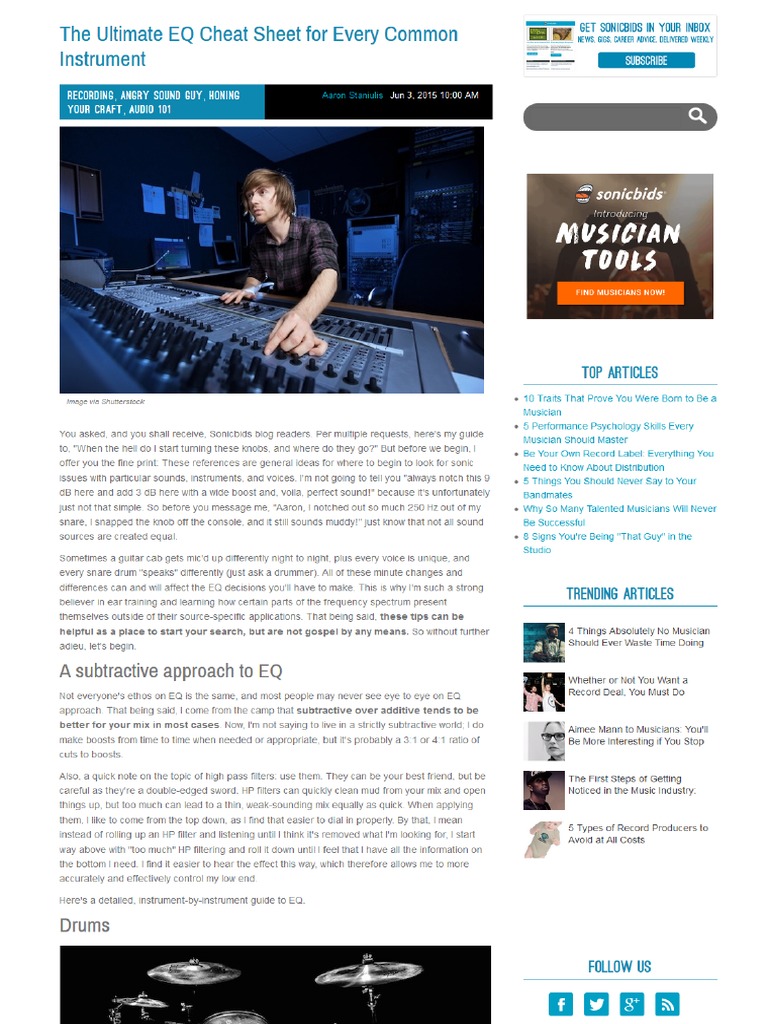 Ultimate EQ Cheat Sheet For Every Common Instrument | PDF