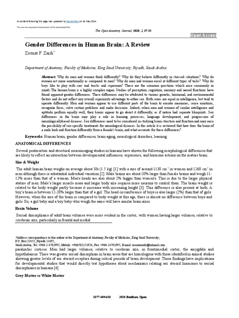 Gender Differences in Human Brain: A Review: Zeenat F. Zaidi | PDF ...