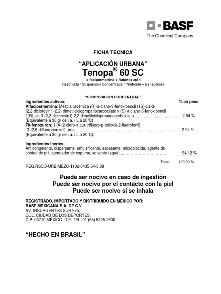 Tenopa 60 SC Ficha Tecnica | Descargar gratis PDF | Insectos y humanos ...