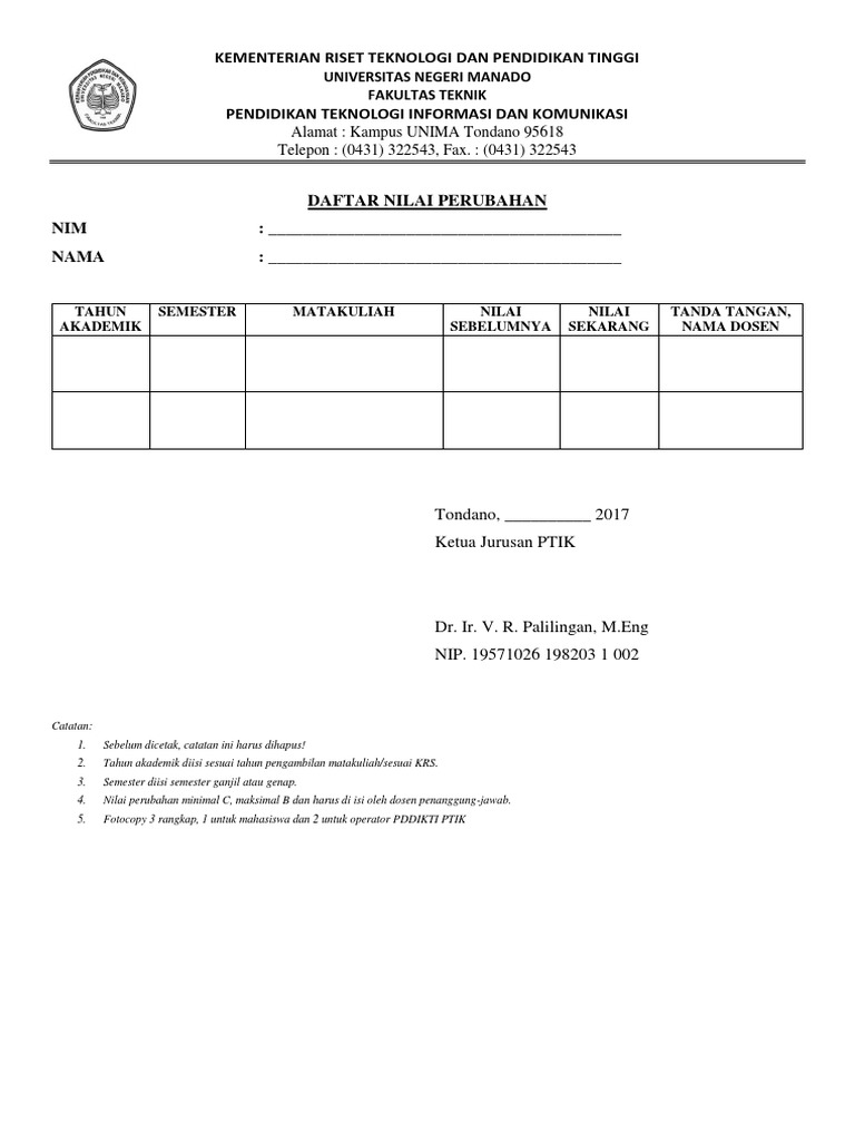 Format Perubahan Nilai | PDF