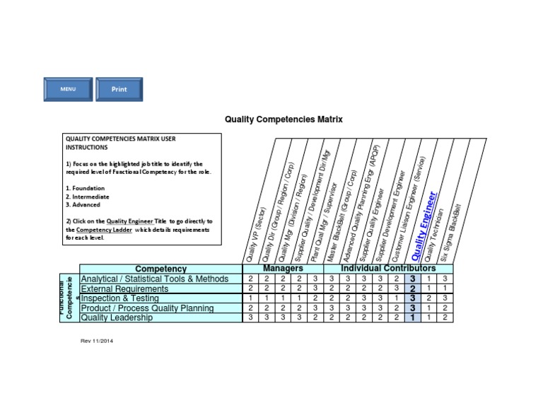 Quality Competencies Matrix: Print | PDF | Business
