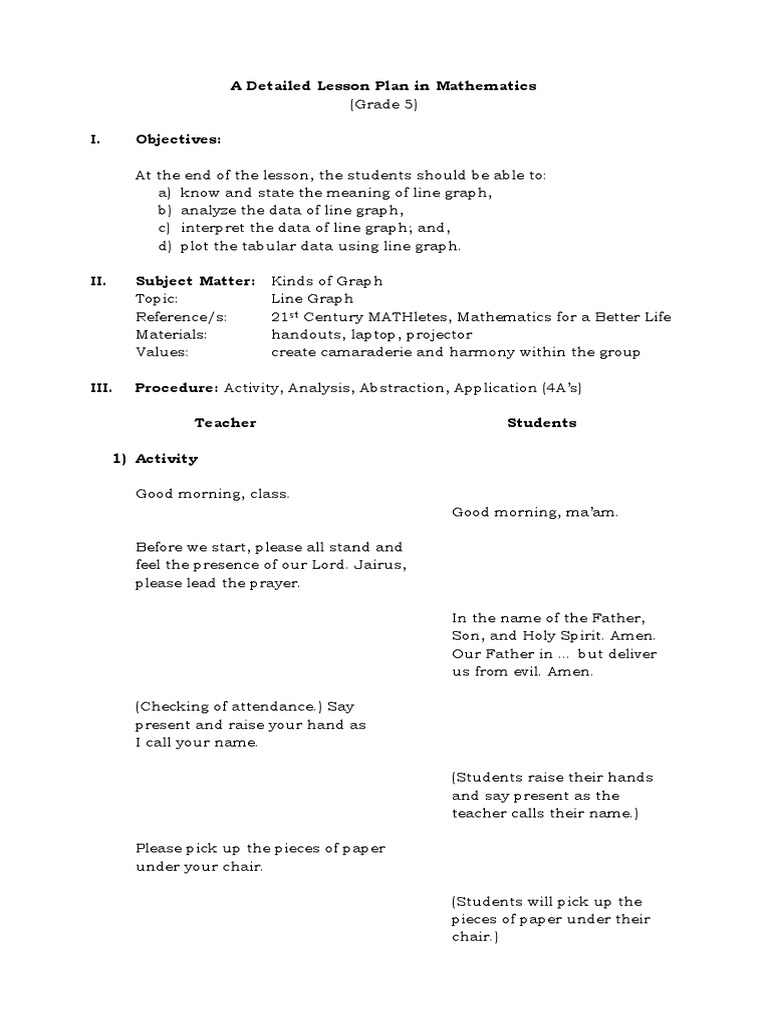 A Detailed Lesson Plan in Mathematics 5 | PDF | Cartesian Coordinate ...