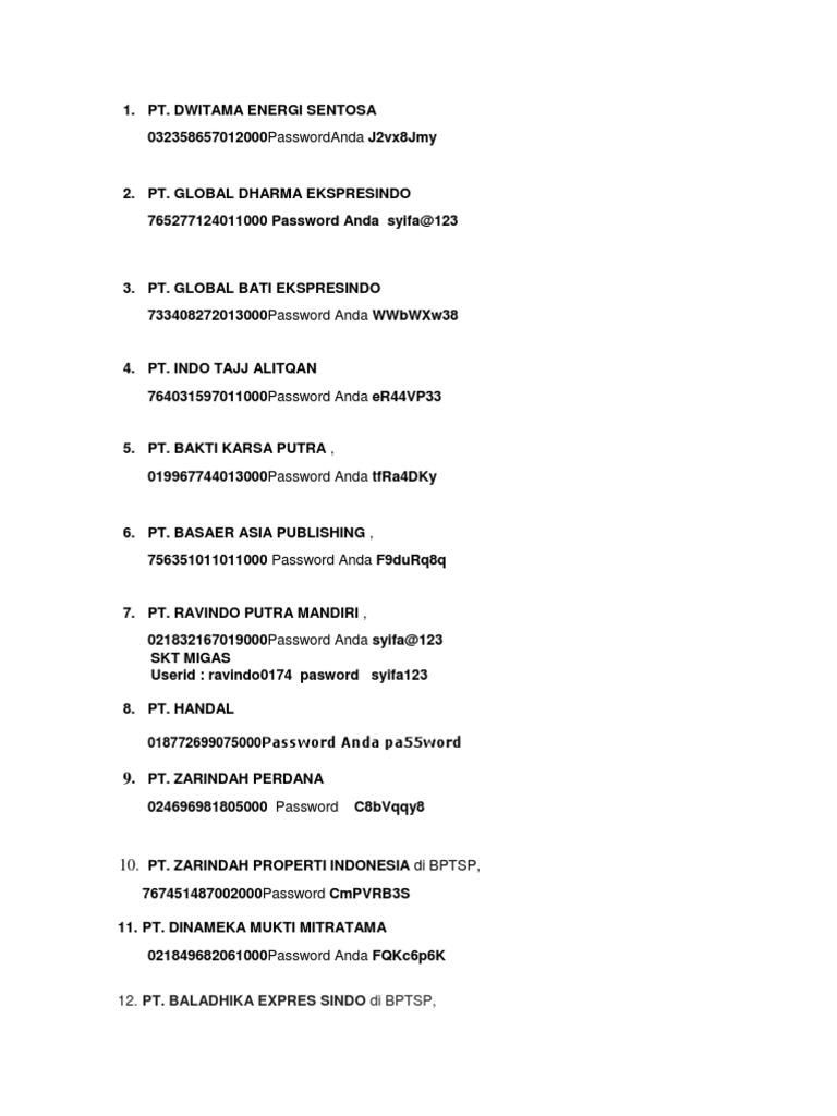 PASWORD PTSP SEMUA PT 26 Jakevo | PDF | Cybercrime | Authentication