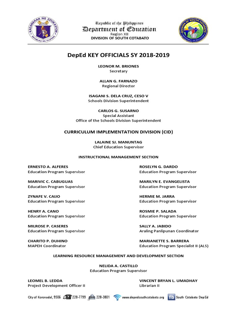 SY 2018-2019 DepEd Key Officials | PDF | Business