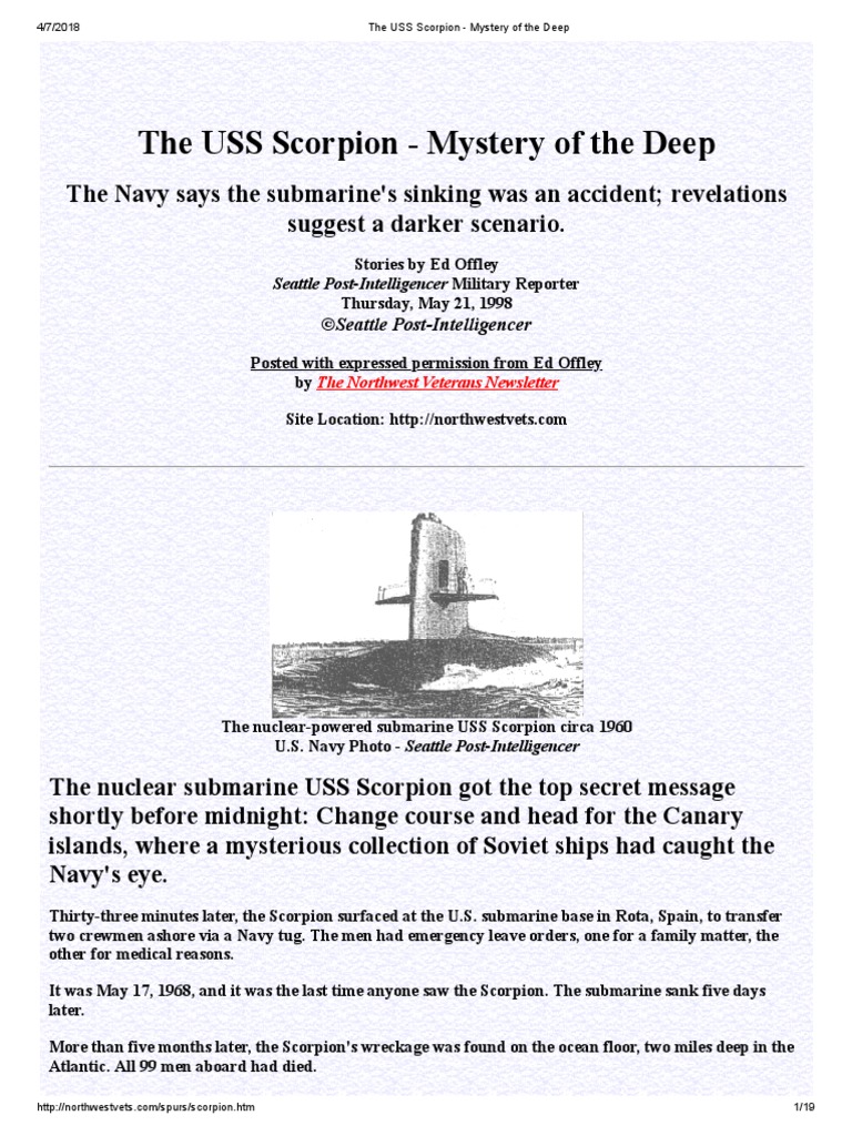 The USS Scorpion - Mystery of The Deep | PDF | Torpedo | Espionage