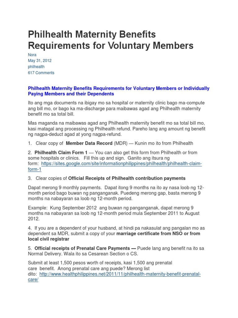 Philhealth Maternity Benefits Requirements For Voluntary Members | PDF ...