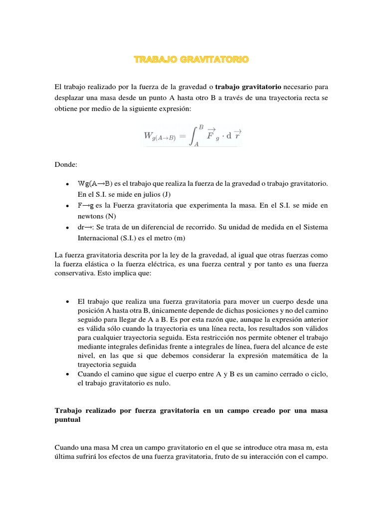 Trabajo de la Fuerza Gravitatoria | PDF | Gravedad | Fuerza
