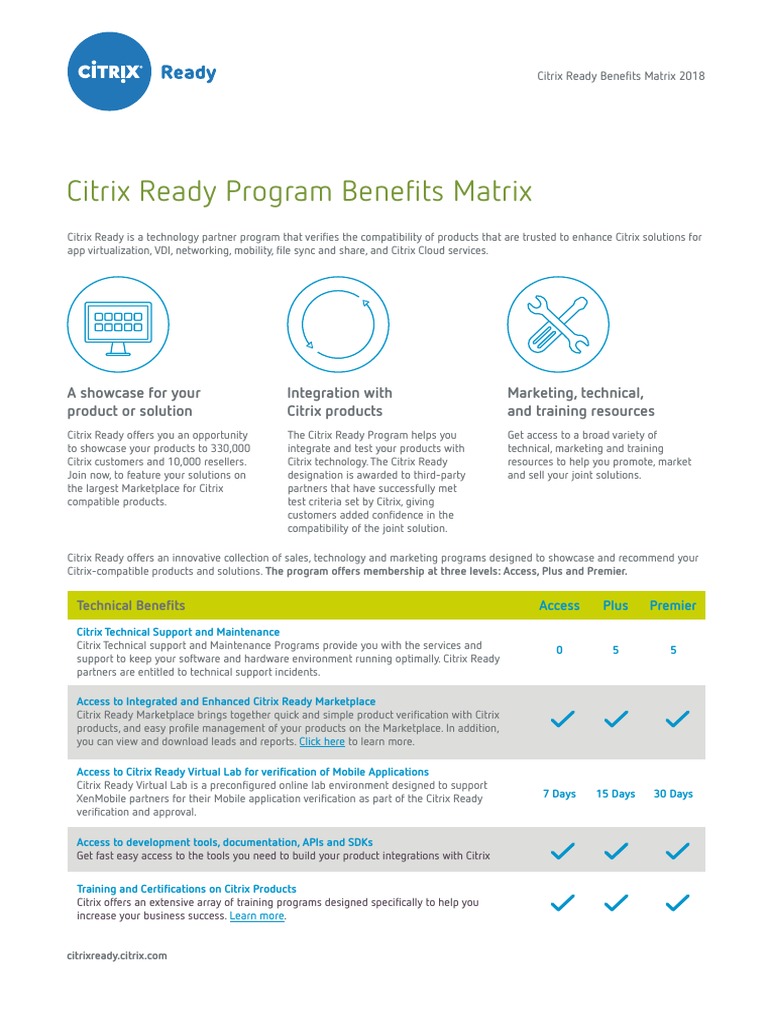 Citrix Ready Program Benefits Matrix PDF | PDF | Citrix Systems ...