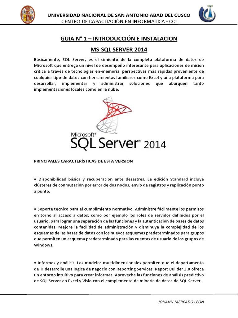 Introducción e Instalación SQL Server | Descargar gratis PDF | Servidor SQL de Microsoft | SQL