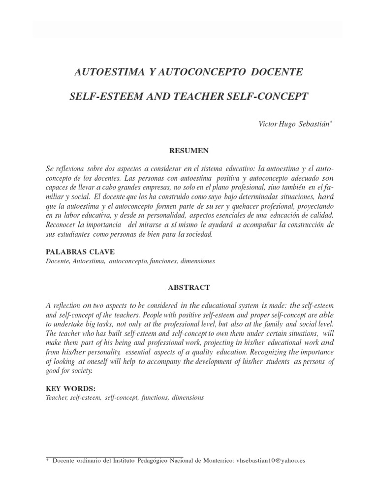 Autoestima y Autoconcepto Docente | PDF | Aprendizaje | Maestros
