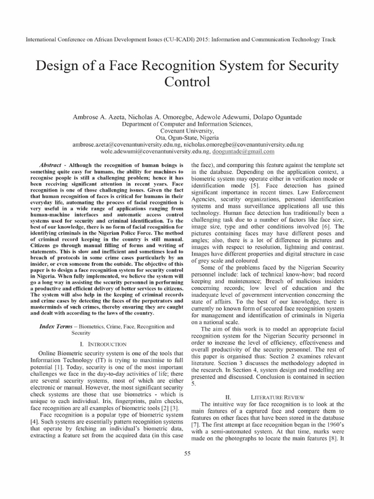 Face Recognition Report | PDF | Biometrics | Use Case
