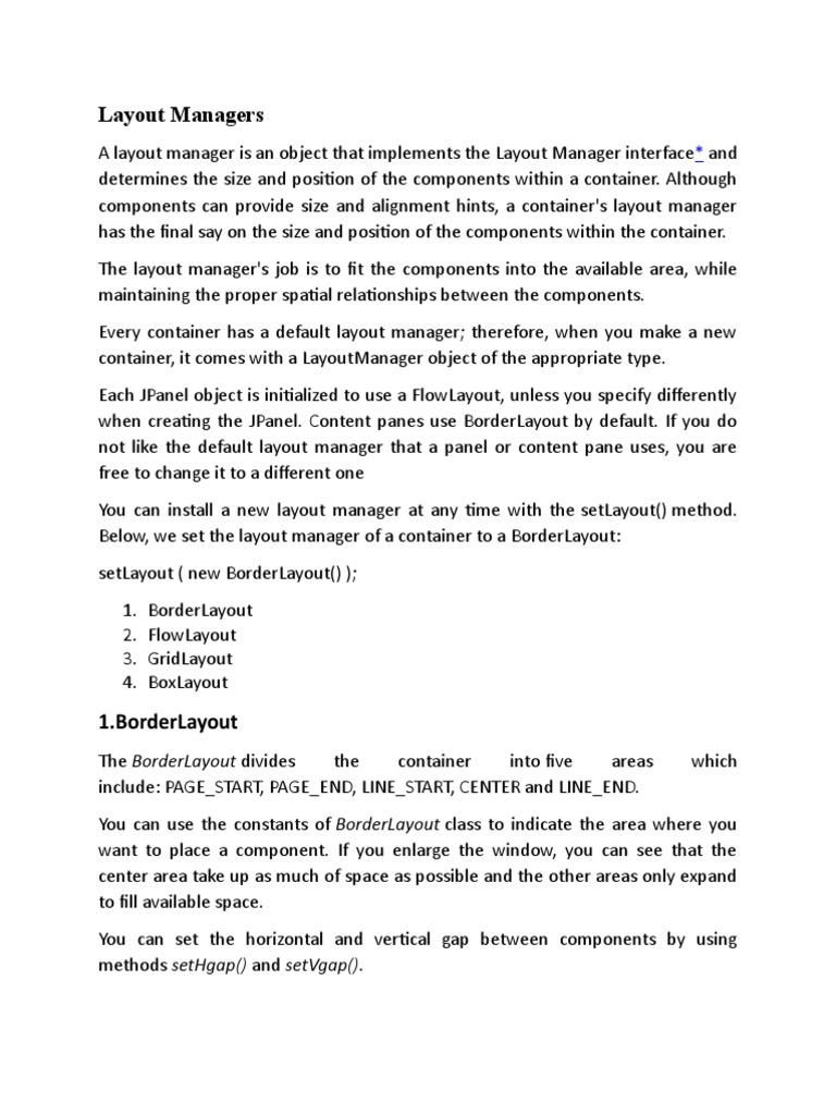 Layout Managers | PDF | Computer Programming | Software Engineering