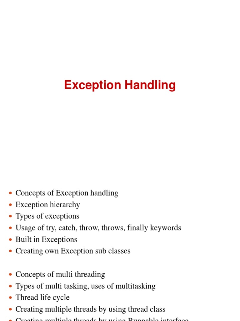 Exception Handling Basics Of Multi Threaded Programs Pdf Process Computing Thread