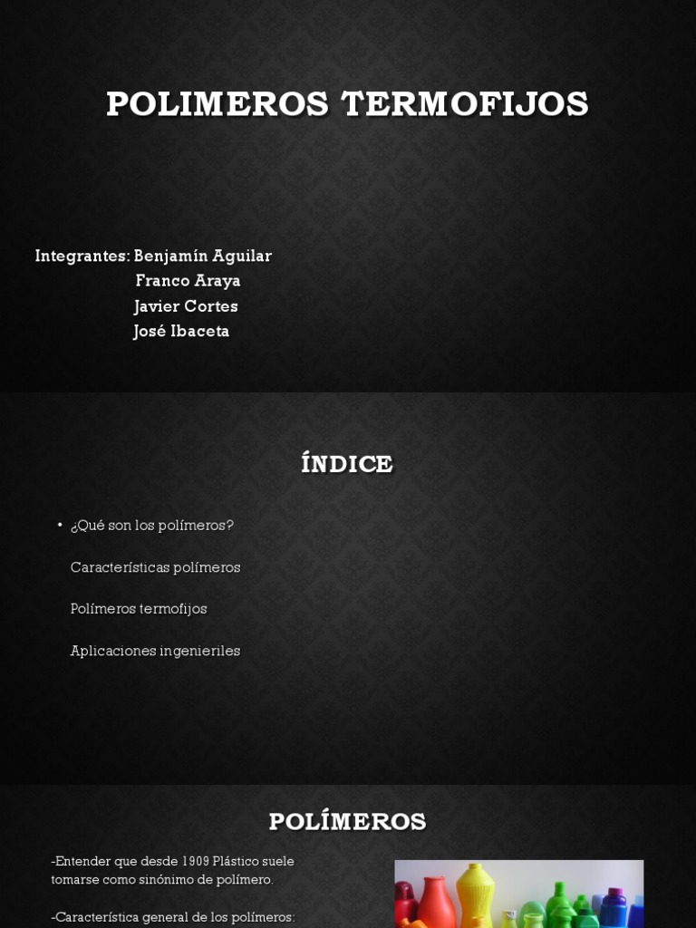Presentacion Polimeros Termofijos | PDF | Polímeros | El plastico