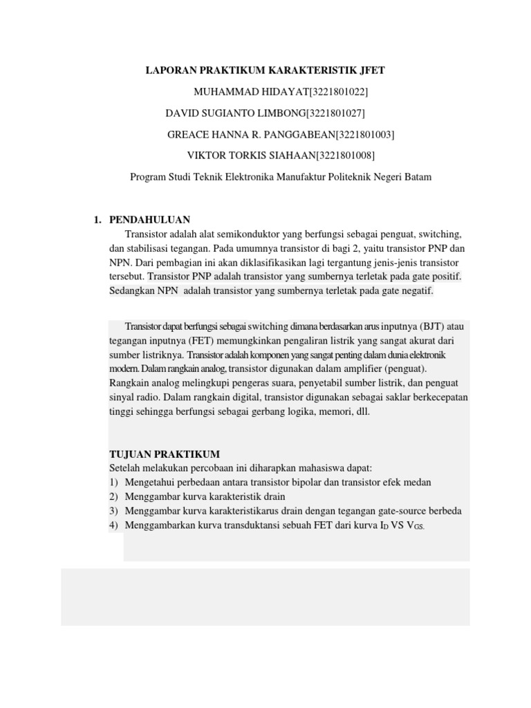 Laporan Praktikum Karakteristik Jfet | PDF