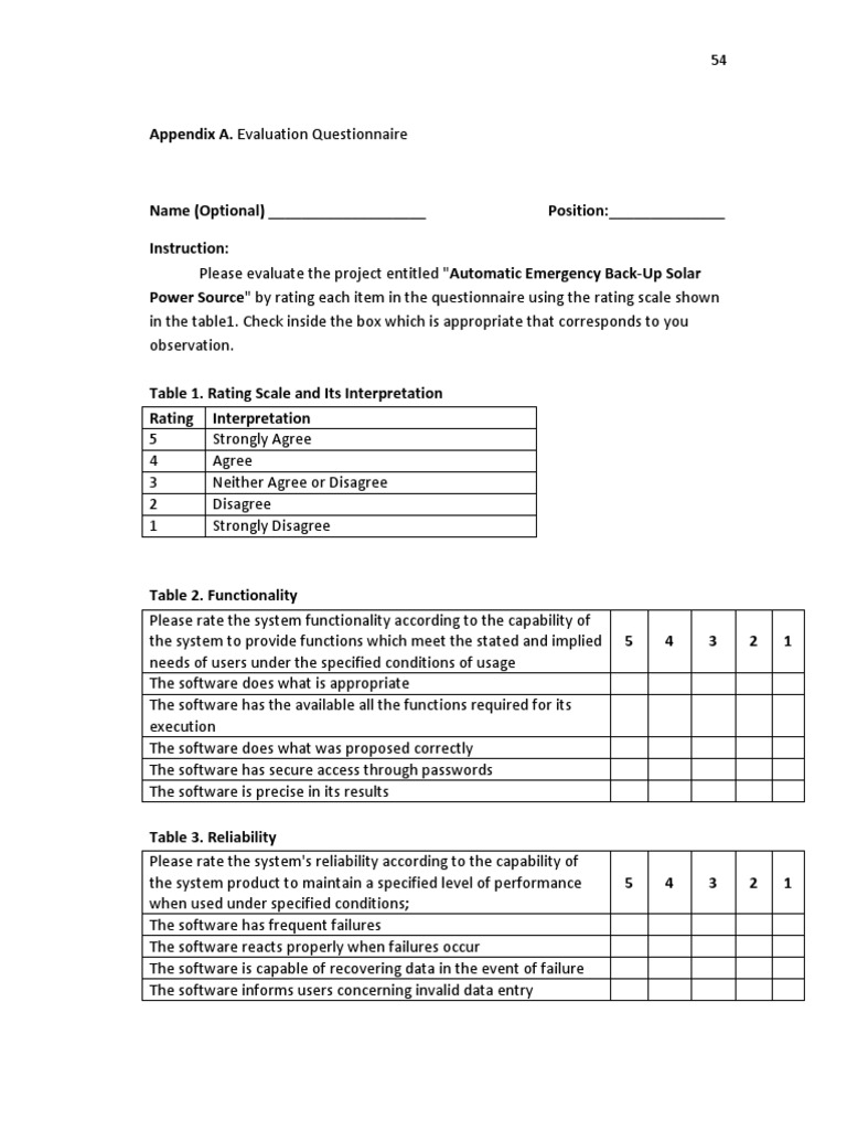 11 Appendix A Evaluation Questionnaire | PDF | Reliability Engineering | Usability