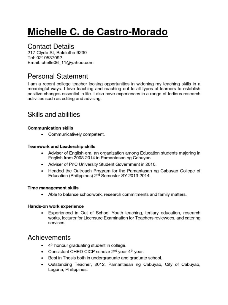 CV Michelle | PDF | Postgraduate Education | Teachers