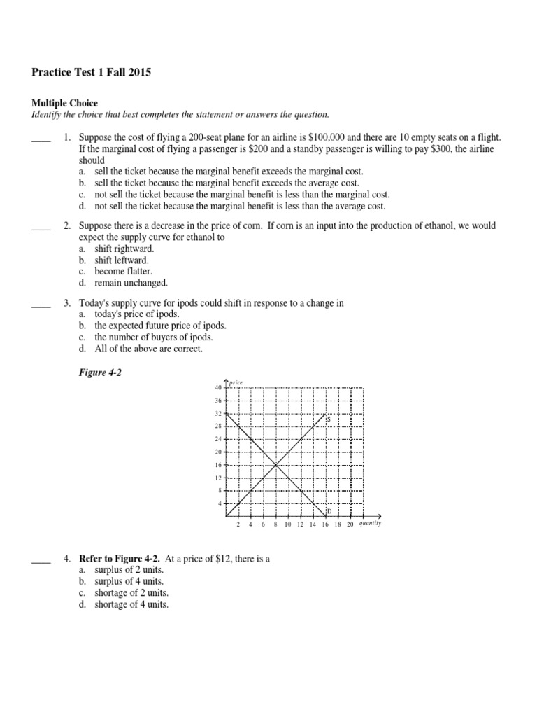Economics Practice Test Fall 2015 | PDF | Supply And Demand | Economic ...