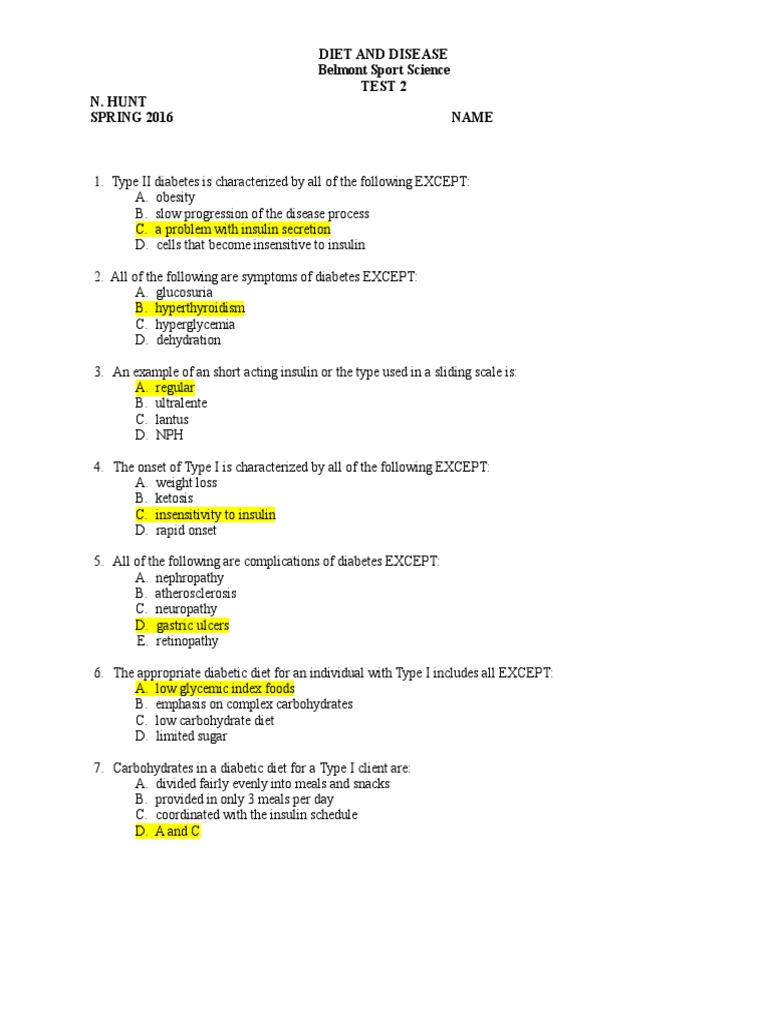 Nutrition Exam Multiple Choice | Download Free PDF | Diabetes Mellitus ...