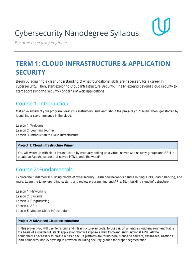 Cybersecurity Nanodegree Syllabus PDF | PDF | Cloud Computing | Computer Security