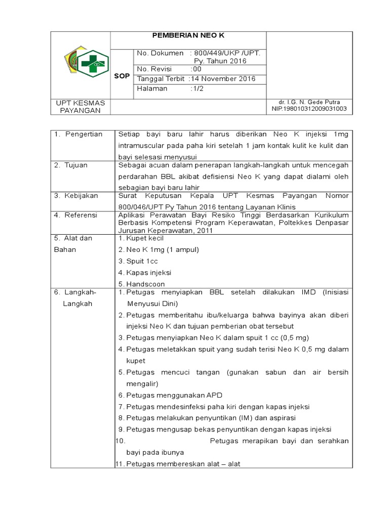 Sop Pemberian Vit k1 | PDF
