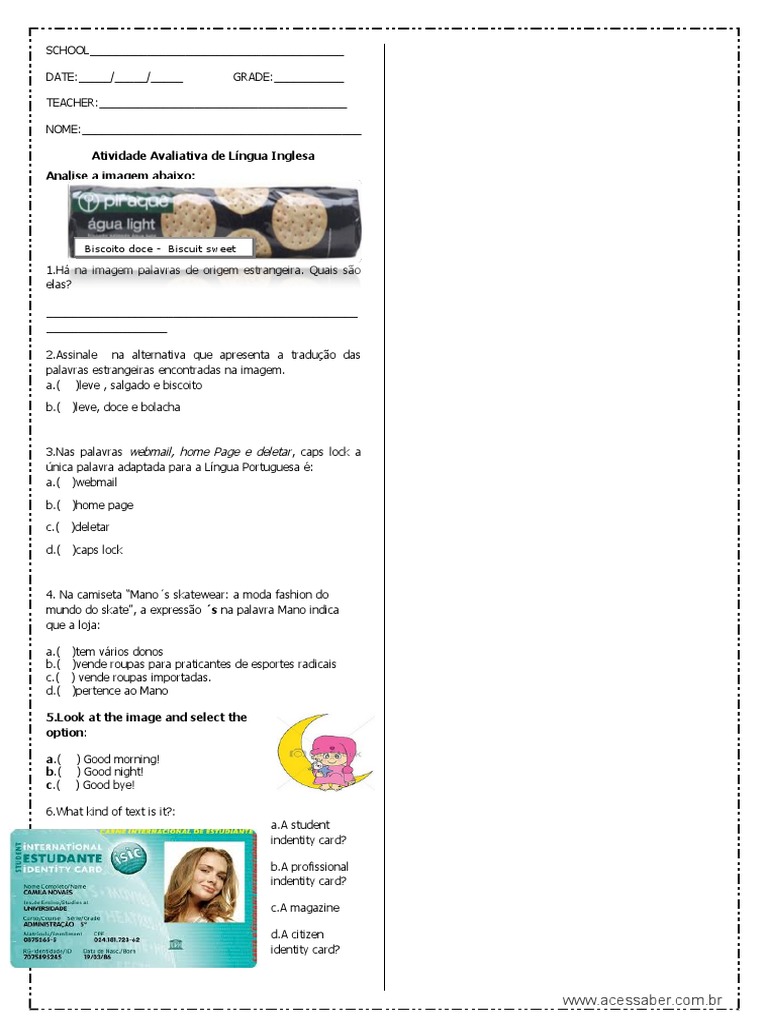 Exerc. 6º Ano Verbo to Be | PDF | Roupas | Idiomas