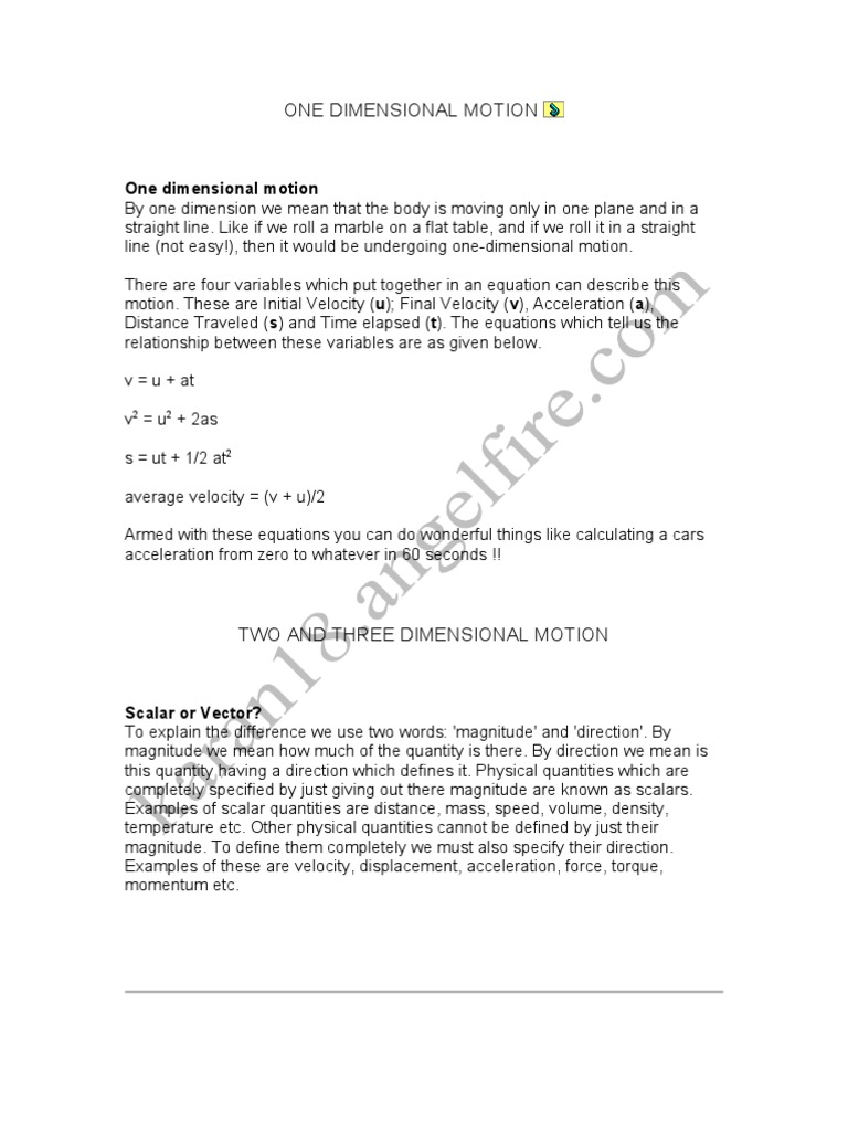 One-Dimensional Motion Formulas | PDF | Euclidean Vector | Momentum