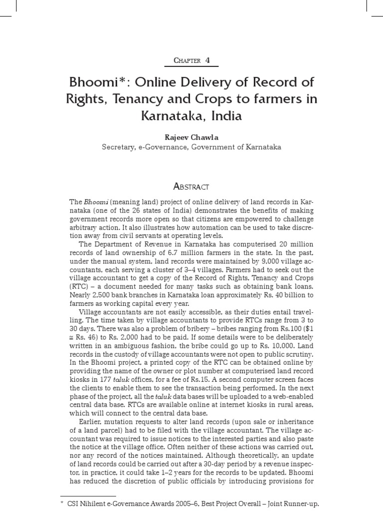 Bhoomi Project: Transforming Land Records in Karnataka | PDF | Data ...