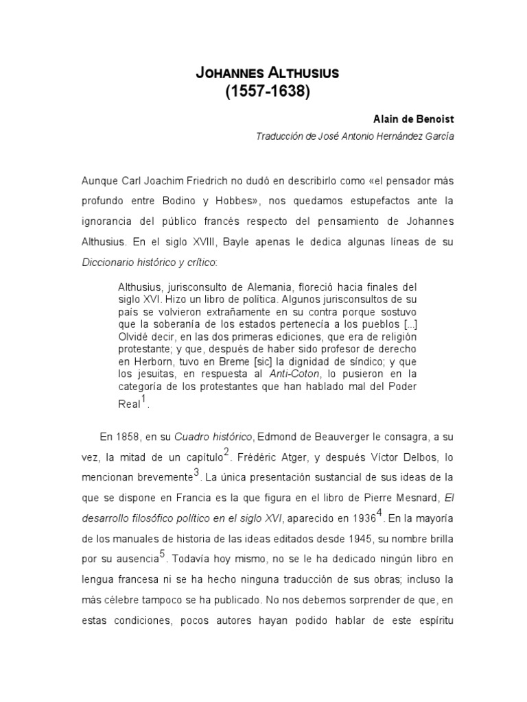 Johannes Althusius Trad Esp PDF | PDF | Soberanía | La Ley natural