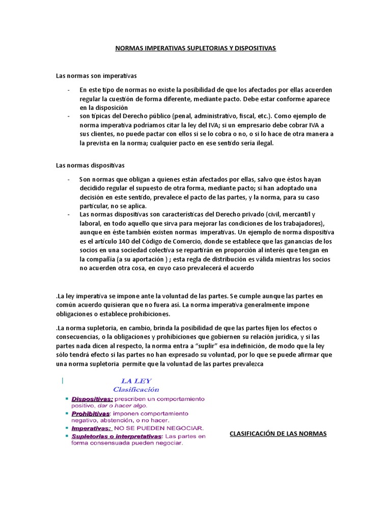 Normas Imperativas Supletorias y Dispositivas | PDF