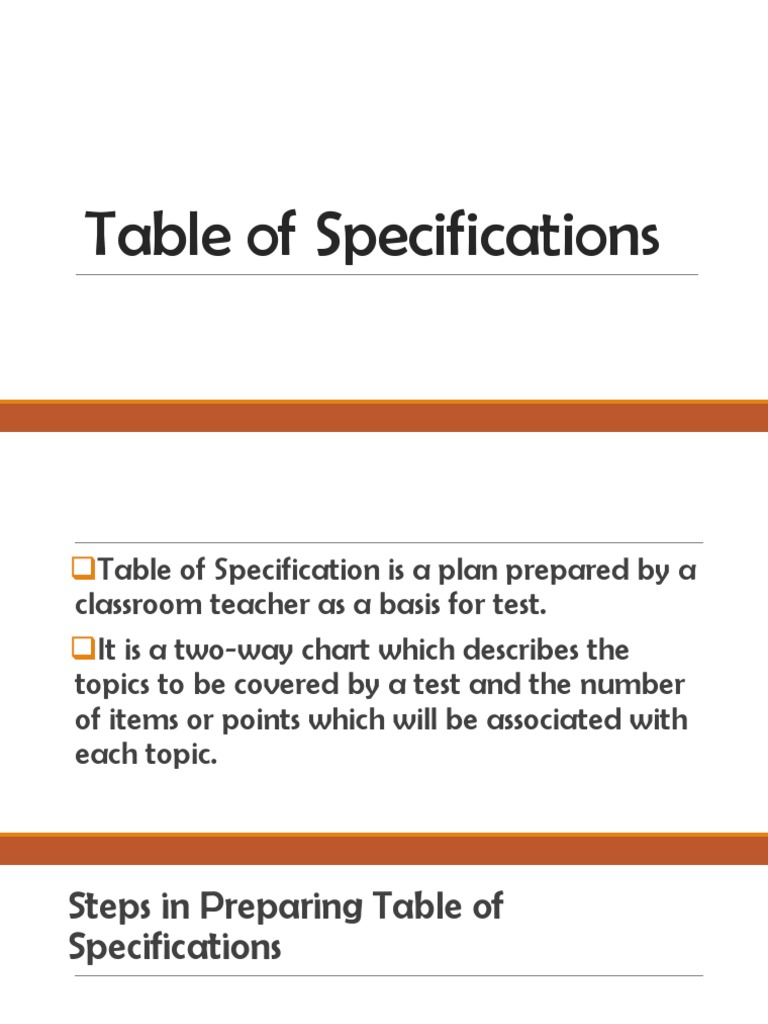 Table of Specifications | PDF | Question | Understanding